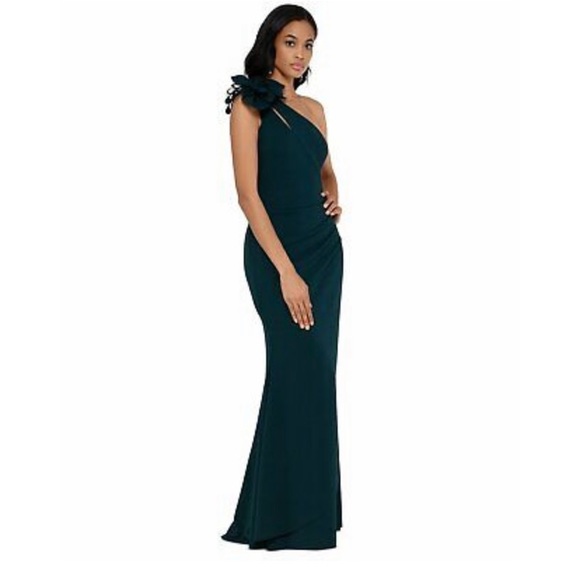 Xscape | Dresses | Xscape One Shoulder Flower Gown Dark Green Size 2 ...